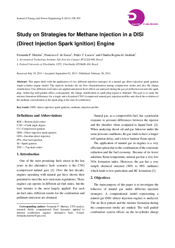 (PDF) Study on Strategies for Methane Injection in a DISI (Direct Injection Spark Ignition) Engine