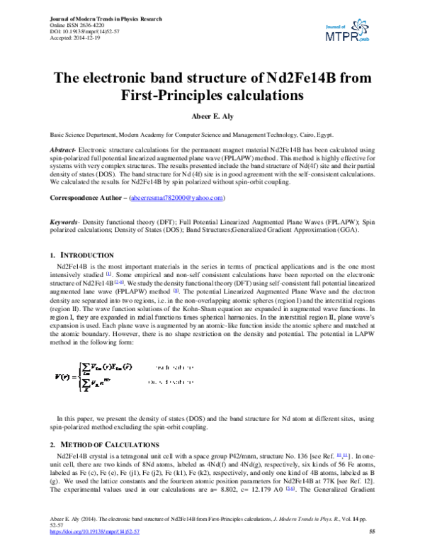 (PDF) The electronic band structure of Nd2Fe14B from First-Principles ...