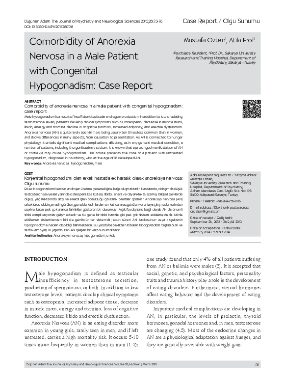 (PDF) Comorbidity of anorexia nervosa in a male patient with congenital ...