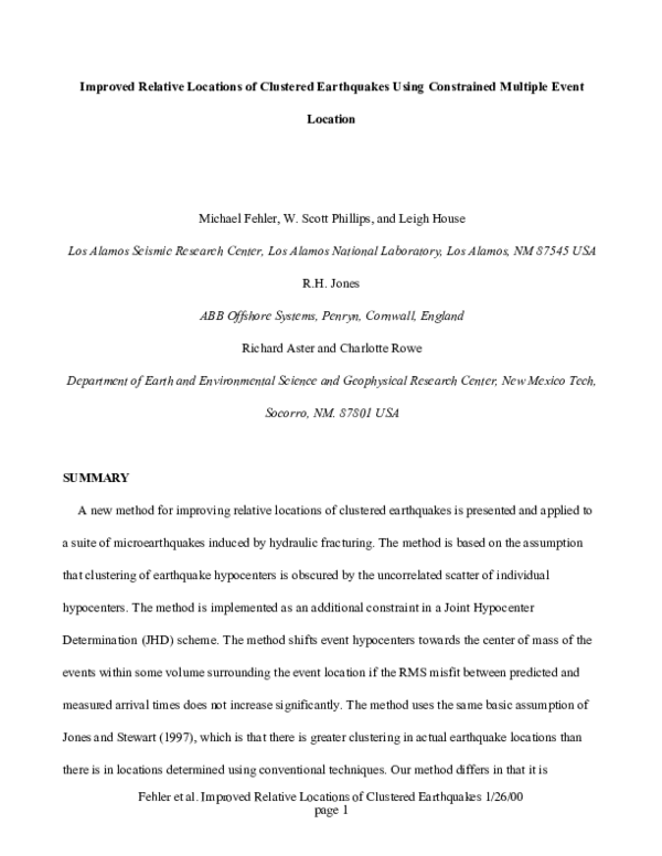 (PDF) Improved Relative Locations of Clustered Earthquakes Using ...