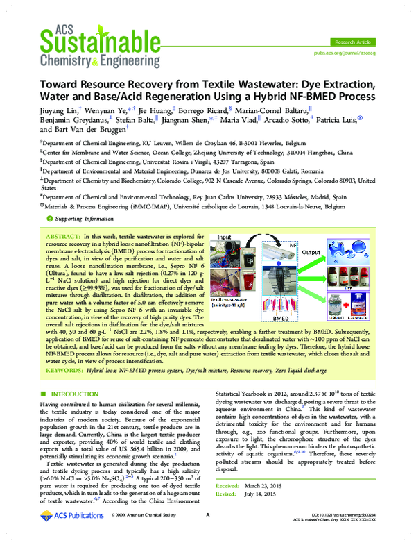 (PDF) Toward Resource Recovery from Textile Wastewater: Dye Extraction ...