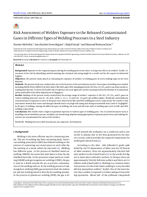 (PDF) Risk Assessment of Welders Exposure to the Released Contaminated ...