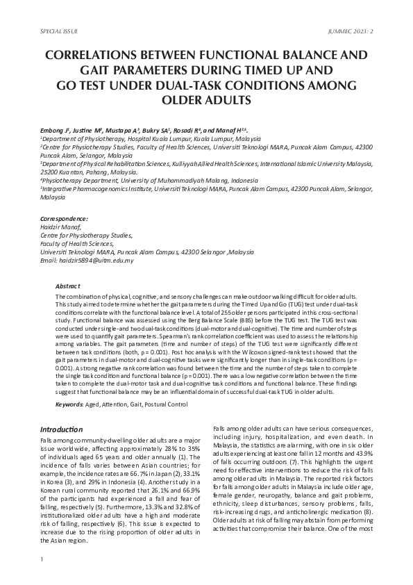 (PDF) Correlations Between Functional Balance and Gait Parameters ...