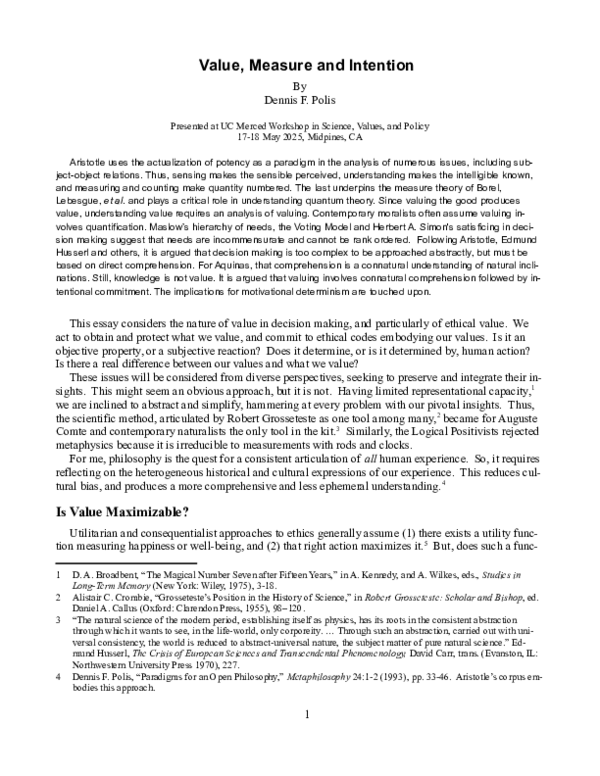 (PDF) Value, Measure and Intention