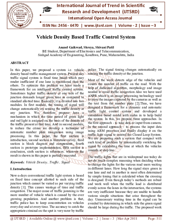 (PDF) Vehicle Density Based Traffic Control System