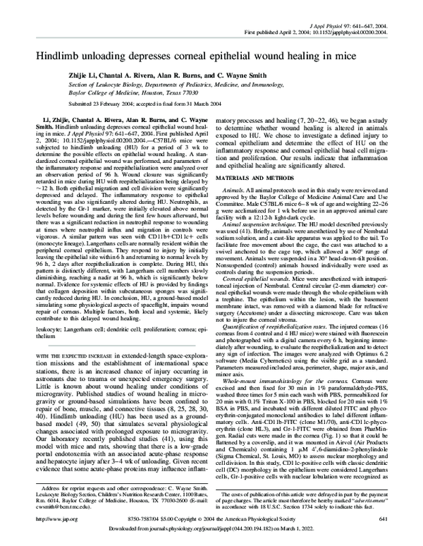 (PDF) Hindlimb unloading depresses corneal epithelial wound healing in mice