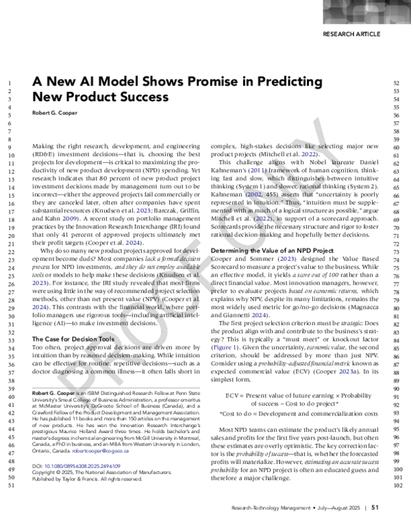 (PDF) A New AI Model Shows Promise in Predicting New Product Success