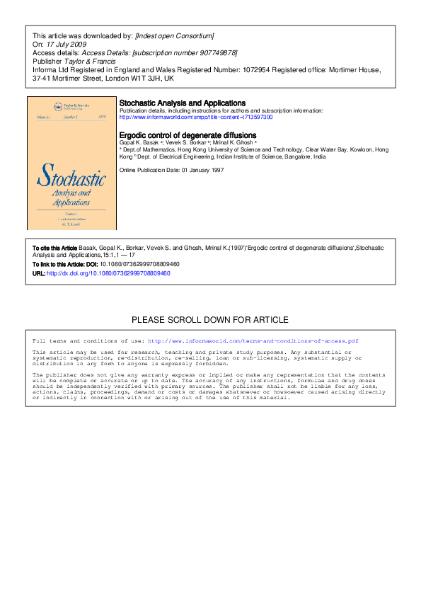 (PDF) Ergodic control of degenerate diffusions