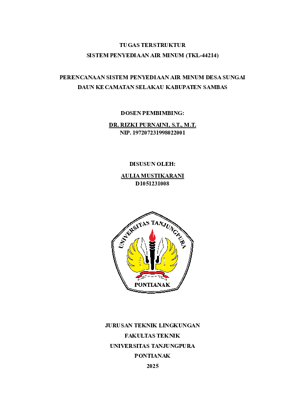 (PDF) PERENCANAAN SISTEM PENYEDIAAN AIR MINUM DESA SUNGAI DAUN ...
