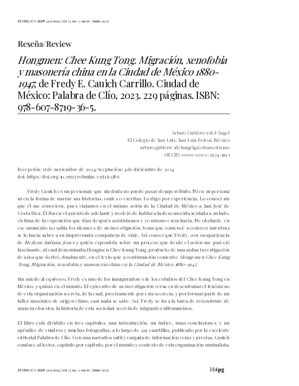 (PDF) Hongmen: Chee Kung Tong. Migración, xenofobia y masonería china ...