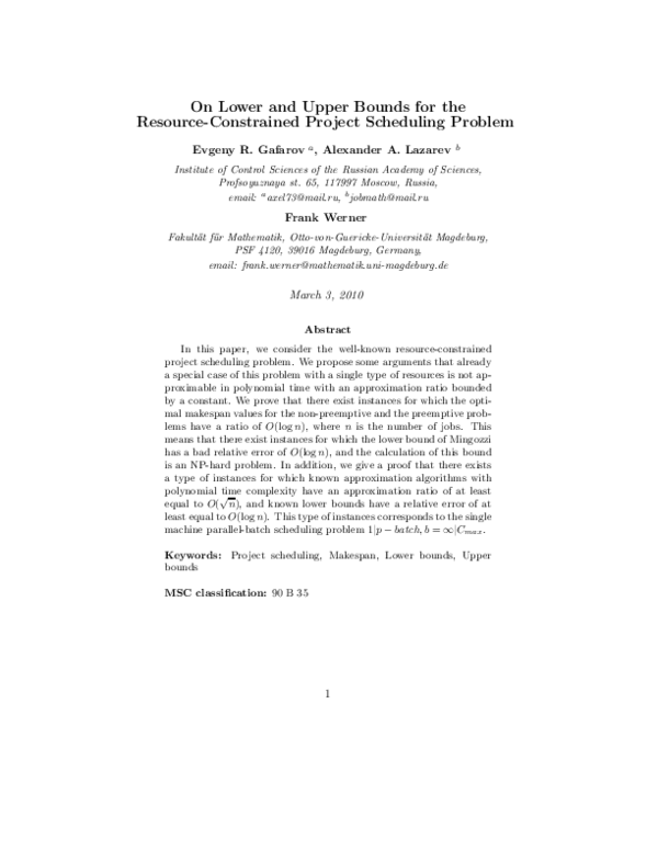 (PDF) On lower and upper bounds for the resource-constrained project scheduling problem