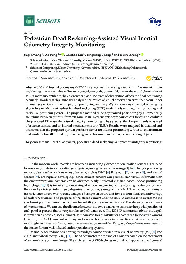 (PDF) Pedestrian Dead Reckoning-Assisted Visual Inertial Odometry Integrity Monitoring