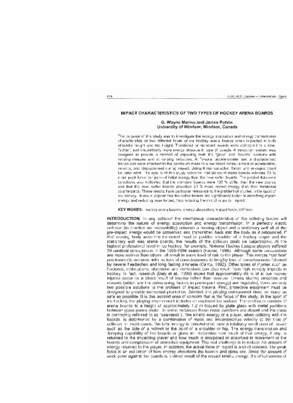 (PDF) Impact Characteristics of Two Types of Hockey Arena Boards