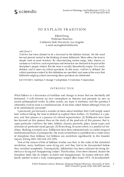 (PDF) To Explain Tradition