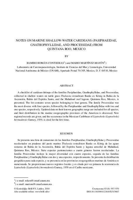 (PDF) Notes on marine shallow-water carideans (Pasiphaeidae ...