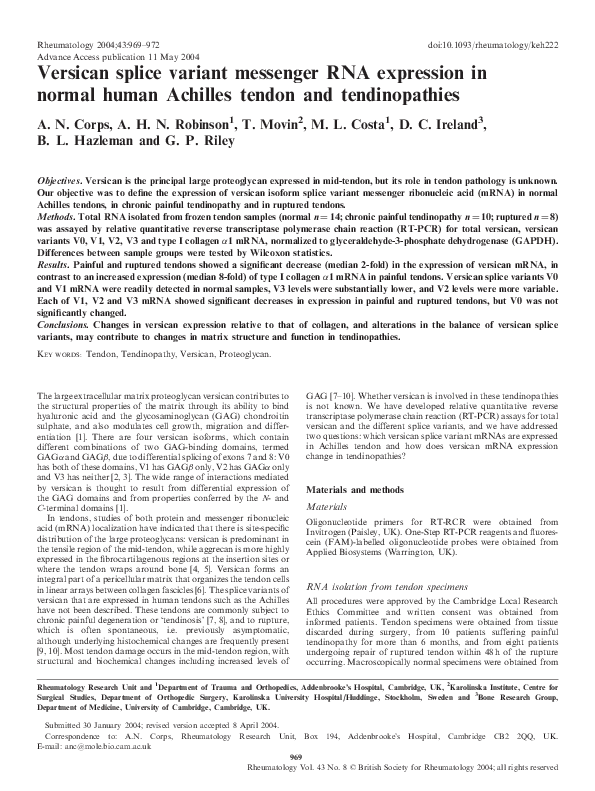 (PDF) Versican splice variant messenger RNA expression in normal human ...