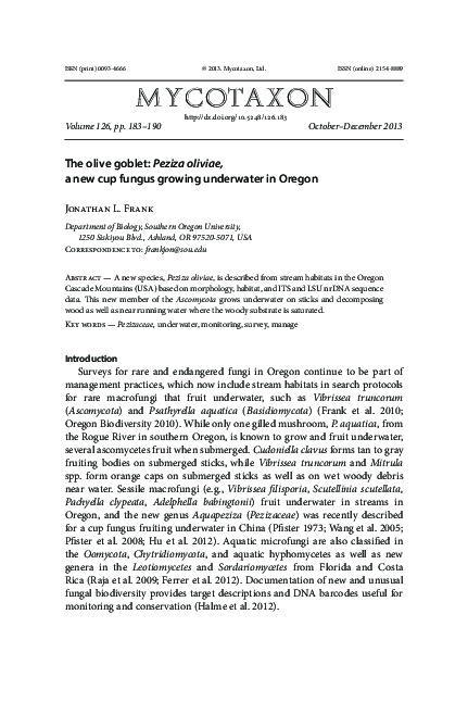 (PDF) The olive goblet: Peziza oliviae, a new cup fungus growing ...