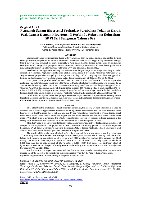 (PDF) Pengaruh Senam Hipertensi Terhadap Perubahan Tekanan Darah Pada Lansia Dengan Hipertensi ...