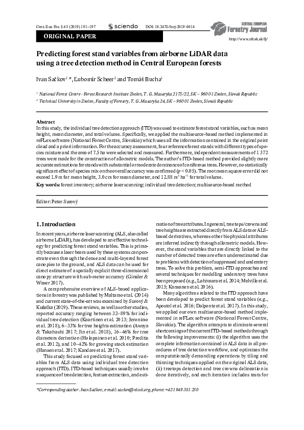 (PDF) Predicting forest stand variables from airborne LiDAR data using a tree detection method ...