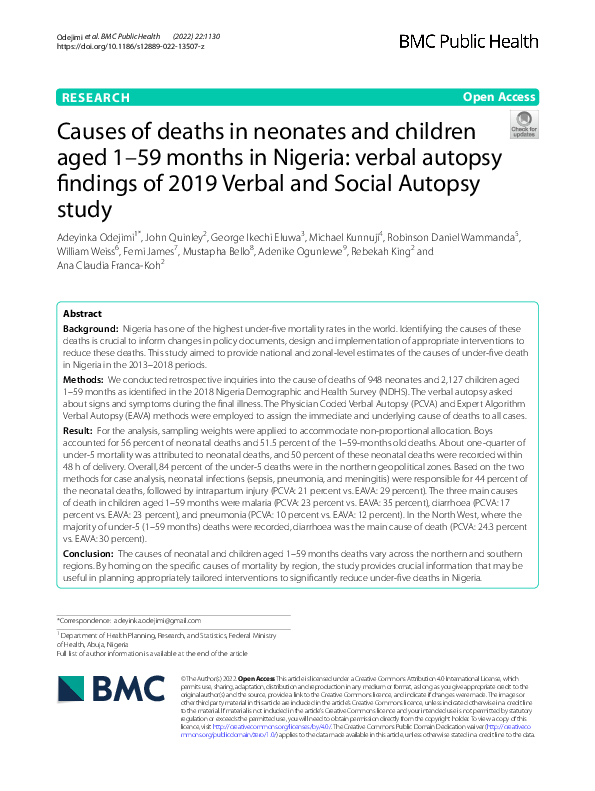 (PDF) Causes of deaths in neonates and children aged 1–59 months in ...