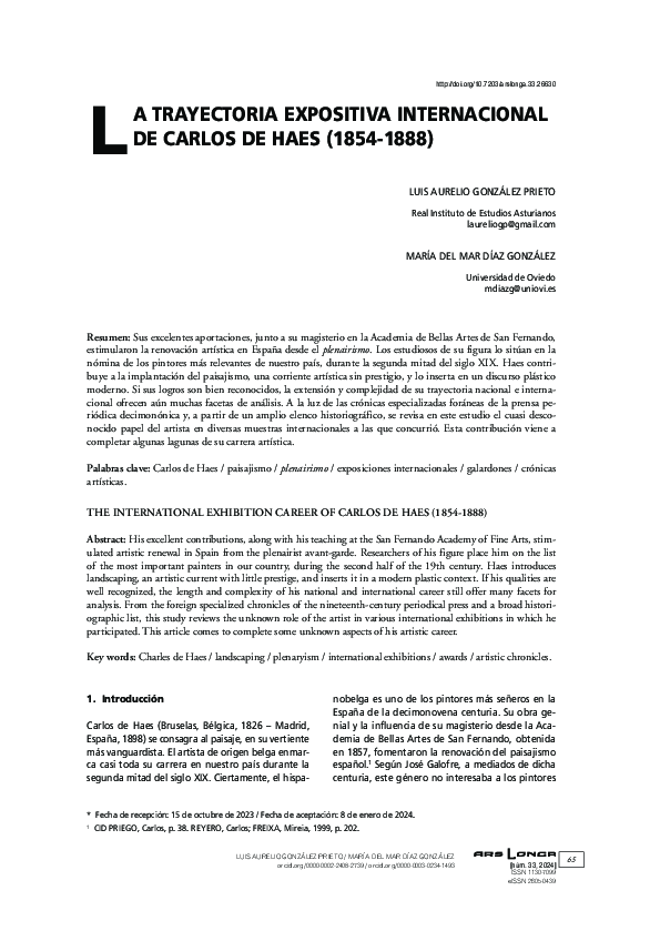 (PDF) La trayectoria expositiva internacional de Carlos de Haes (1854-1888)
