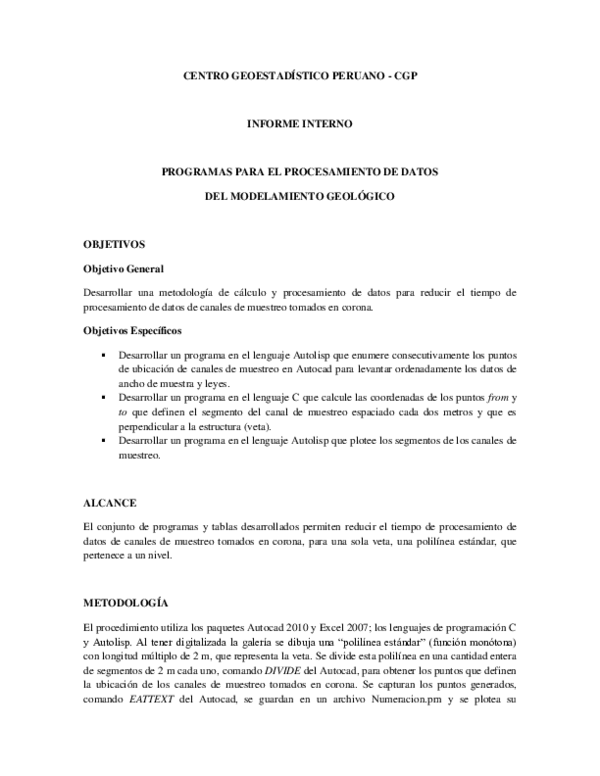 (PDF) CENTRO GEOESTADÍSTICO PERUANO -CGP INFORME DE PROGRAMAS PARA EL PROCESAMIENTO DE DATOS