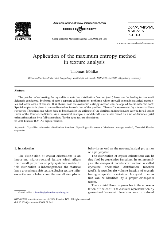 (PDF) Application of the maximum entropy method in texture analysis