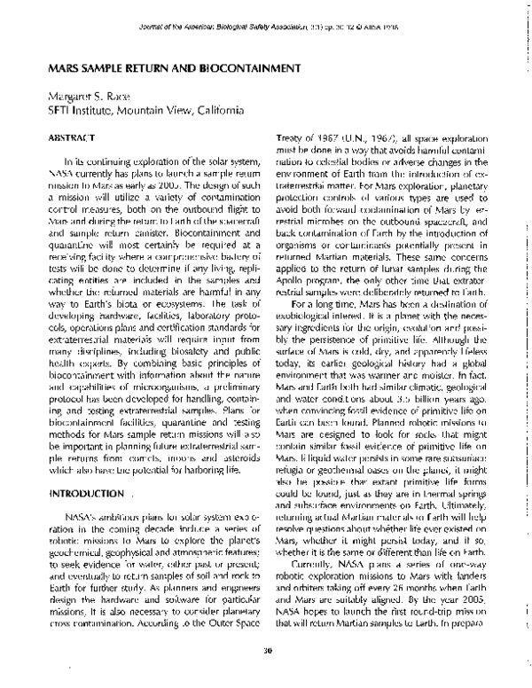 (PDF) Mars Sample Return and Biocontainment
