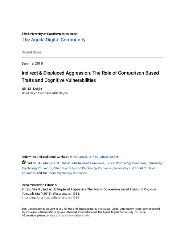 (PDF) Indirect & Displaced Aggression: The Role of Comparison Based ...