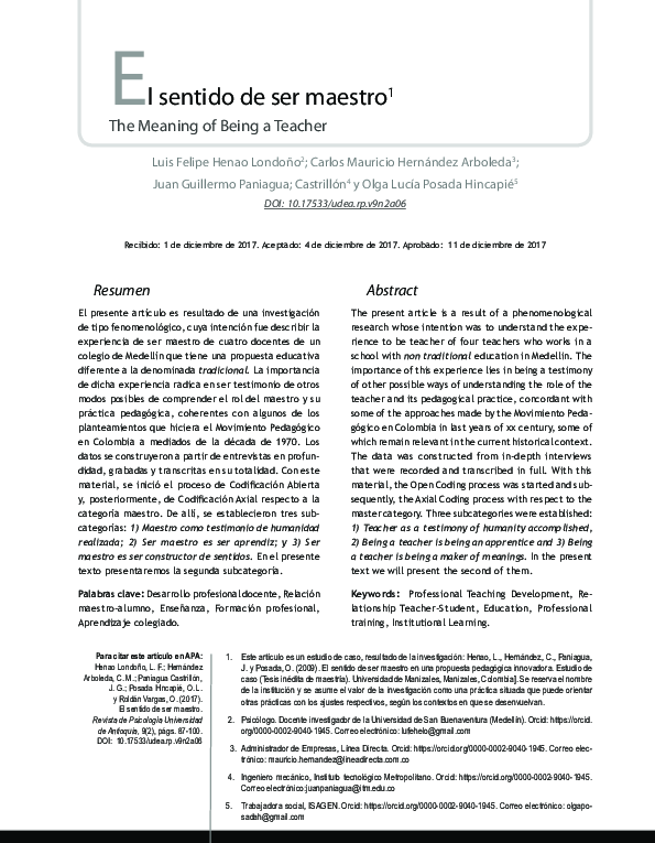 (PDF) El sentido de ser maestro