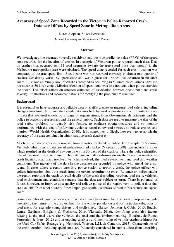 (PDF) Accuracy of speed zone recorded in the victorian police-reported ...