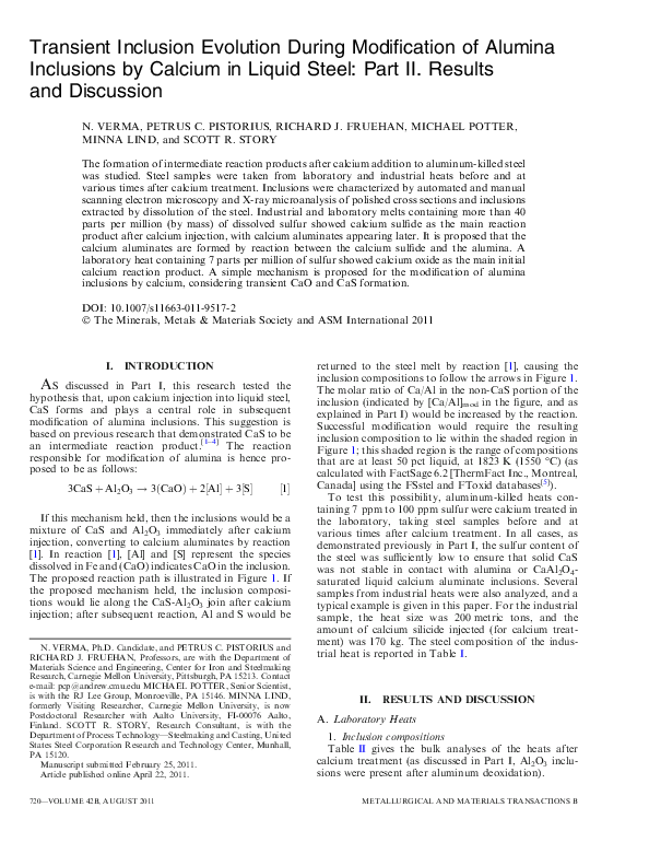 (PDF) Transient Inclusion Evolution During Modification of Alumina ...