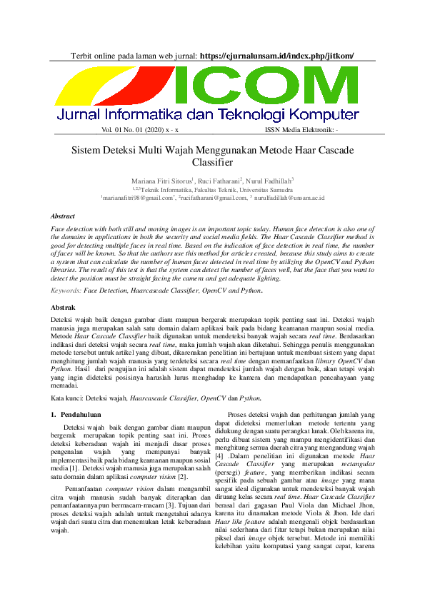 (PDF) Multi Face Detection System Using Haar Cascade Classifier Method