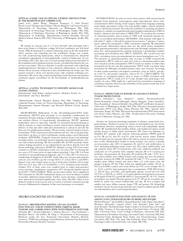 (PDF) NCOG-02. Predictors of Seizure in Glioma at Initial Tumor Presentation