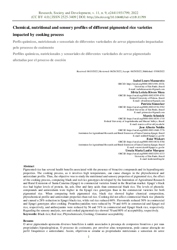 (PDF) Chemical, nutritional and sensory profiles of different pigmented ...