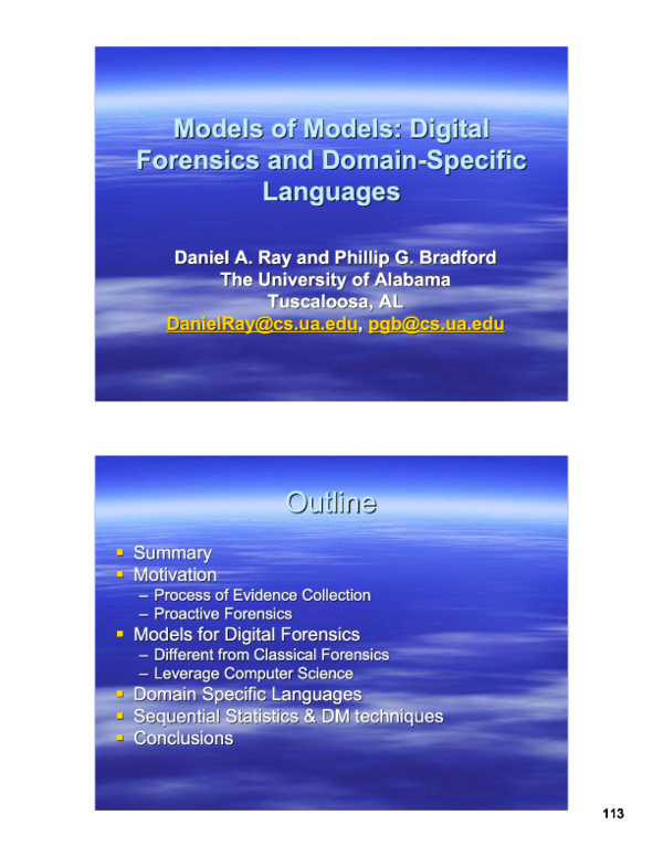 (PDF) Models of models: digital forensics and domain specific languages