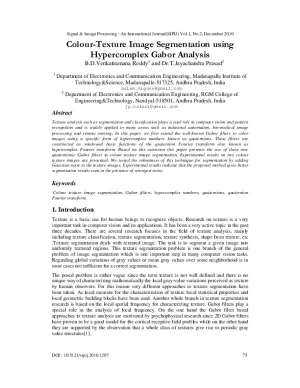 (PDF) Colour-Texture Image Segmentation using Hypercomplex Gabor Analysis