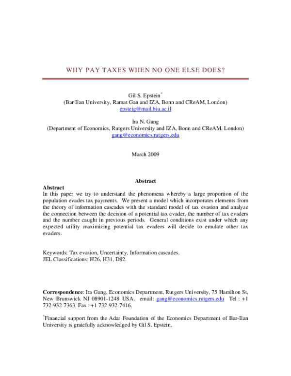(PDF) Why Pay Taxes When No One Else Does?