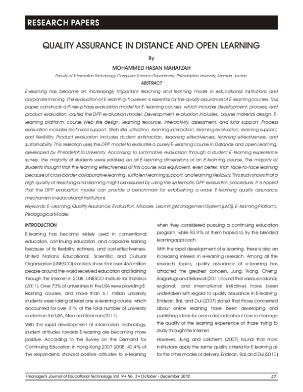 (PDF) Quality Assurance in Distance and Open Learning