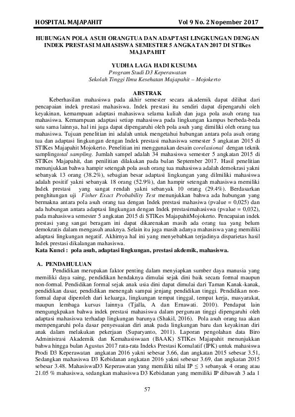 (PDF) HUBUNGAN POLA ASUH ORANGTUA DAN ADAPTASI LINGKUNGAN DENGAN INDEK PRESTASI MAHASISWA ...