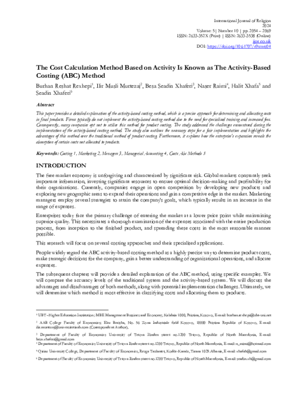 (PDF) The Cost Calculation Method Based on Activity Is Known as The ...