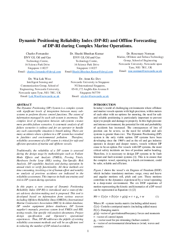 (PDF) Dynamic Positioning Reliability Index (DP-RI) and Offline Forecasting of DP-RI During ...