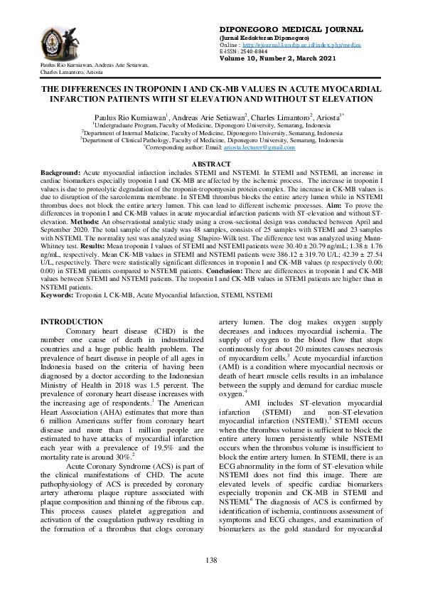 (PDF) The Differences in Troponin I and CK-MB Values in Acute ...