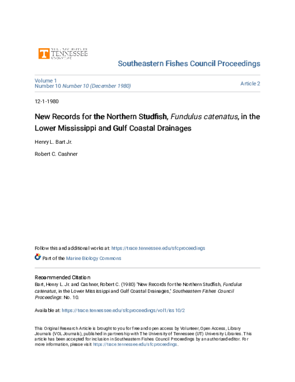 (PDF) New Records for the Northern Studfish, Fundulus catenatus , in ...