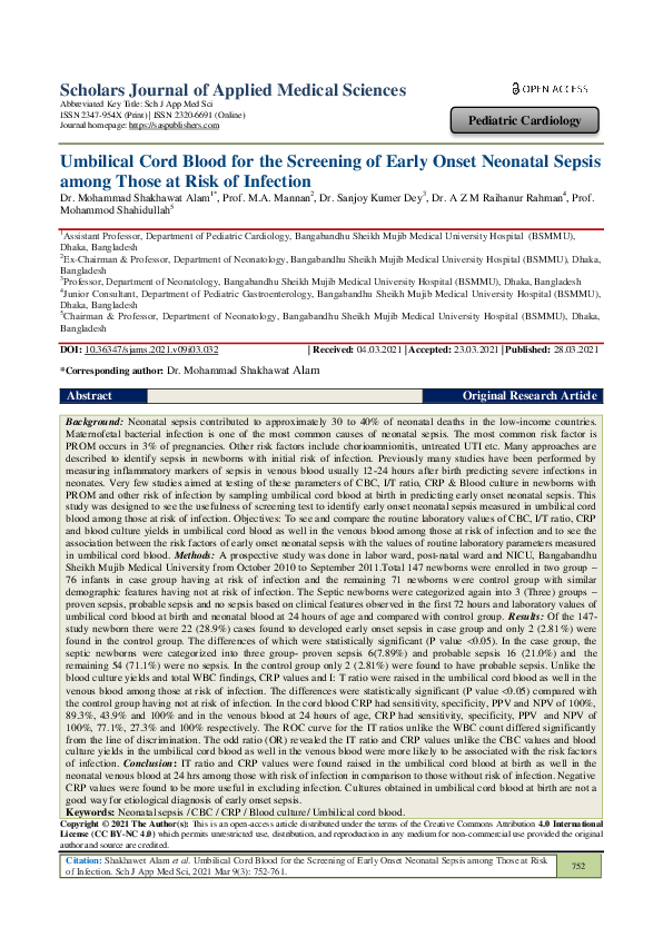(PDF) Umbilical Cord Blood for the Screening of Early Onset Neonatal ...
