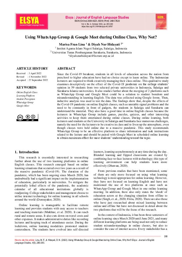 (PDF) Using WhatsApp Group & Google Meet during Online Class, Why Not?