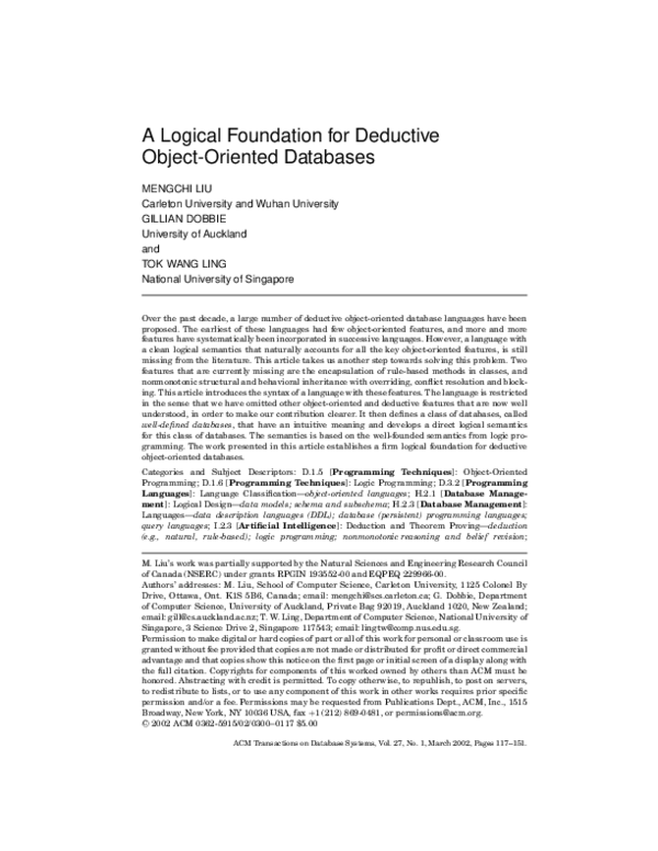 (PDF) A logical foundation for deductive object-oriented databases