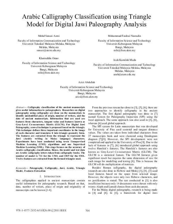 (PDF) Arabic calligraphy classification using triangle model for ...