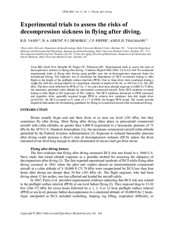 (PDF) Experimental trials to assess the risks of decompression sickness ...