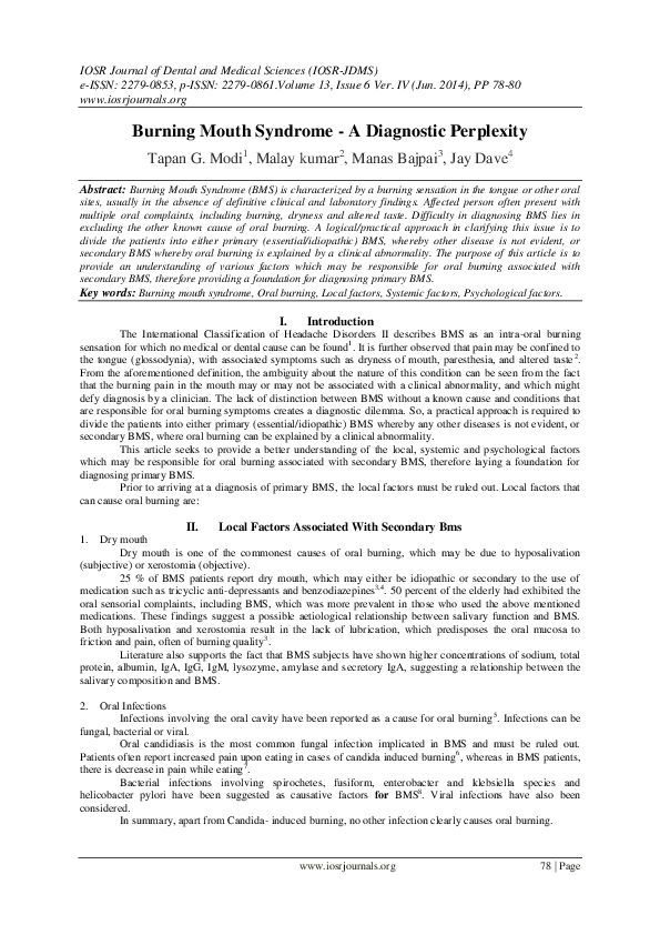 (PDF) Burning Mouth Syndrome - A Diagnostic Perplexity
